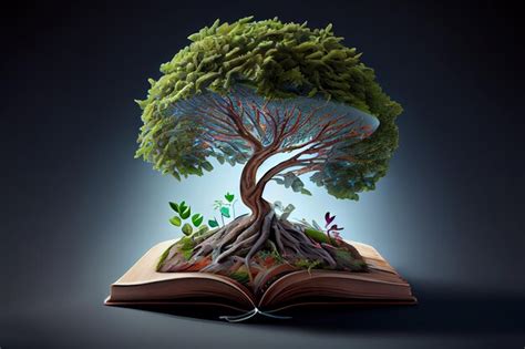 premium photo tree of knowledge growing on open textbook for