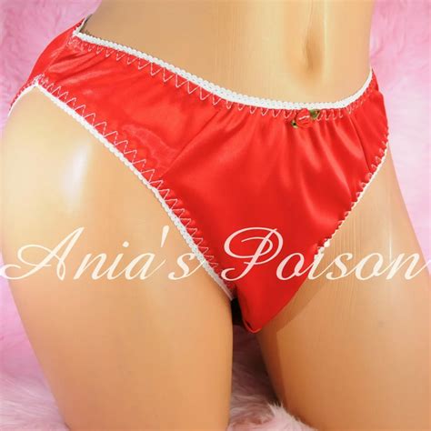 Christmas Satin Silky Smooth Ladies Panties Red Shiny Flat Cut High