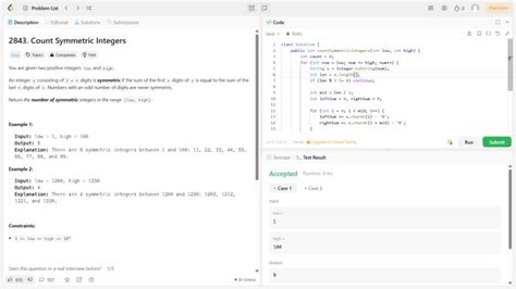 Day 100daysofcode 100daysofcode Leetcode Symmetricintegers