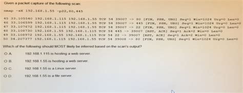 Solved Given A Packet Capture Of The Following Scan Nmap