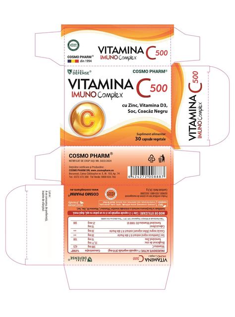 Vitamina C 500 Imuno Complex® 30 Tablete Zinc Soc Coacaz Negru