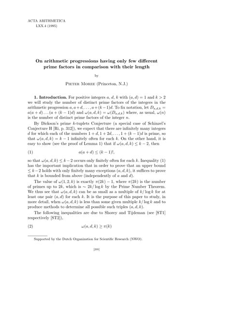 Pdf On Arithmetic Progressions Having Only Few Different Prime Factors In Comparison With