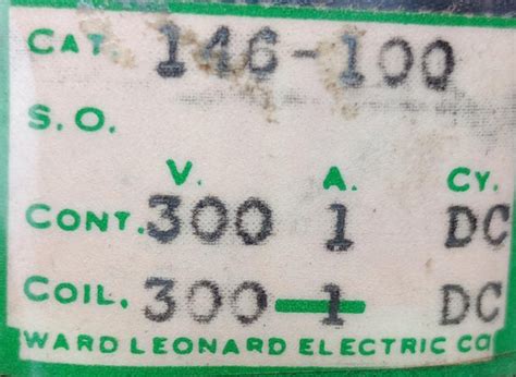 Ward Electric 146 100 Dc Overload Protection Relay 300v 1a