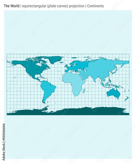 Vector De Stock World Map Equirectangular Plate Carree Projection Continents Style High