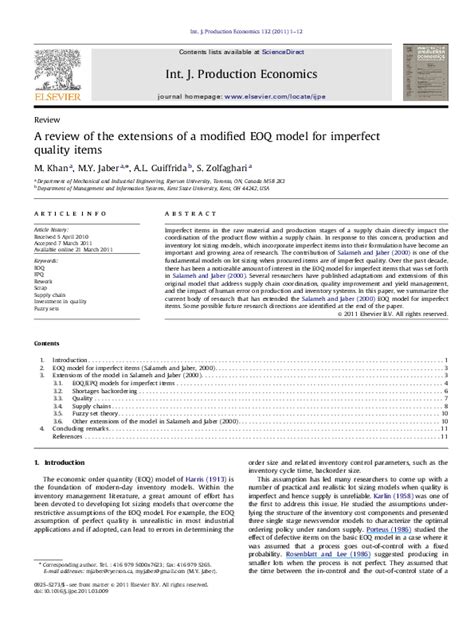 Pdf A Review Of The Extensions Of A Modified Eoq Model For Imperfect Quality Items