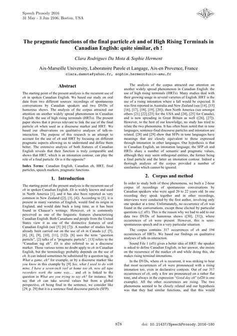 Pdf The Pragmatic Functions Of The Final Particle Eh And Of High