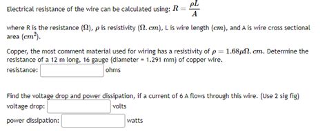 Solved Electrical Resistance Of The Wire Can Be Calculated Chegg Com