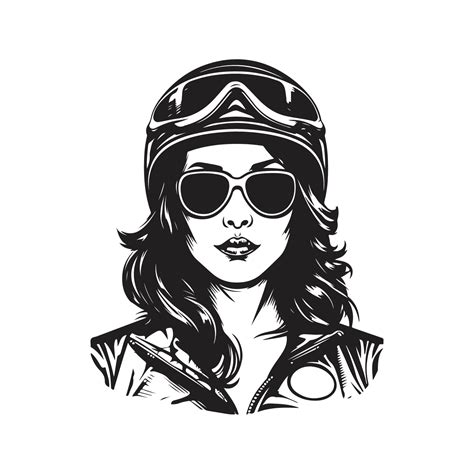 Badass Biker Girl Logo Concept Black And White Color Hand Drawn Illustration 22141767 Vector