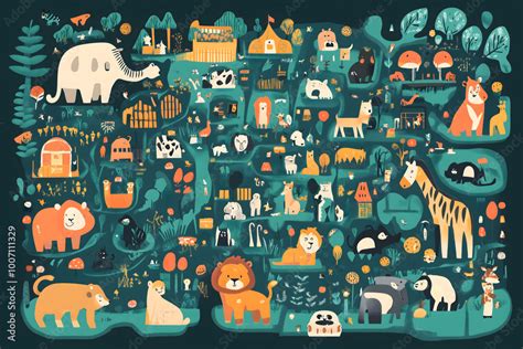 A Map Of The Zoo With All Its Animals Zoo Map And Adventure Concept A Map Of The Zoo With All Its Animals Zoo Map And Adventure Concept