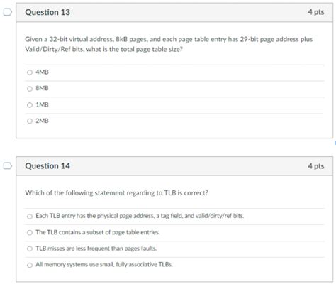 solved question 13 4 pts given a 32 bit virtual address 8kb