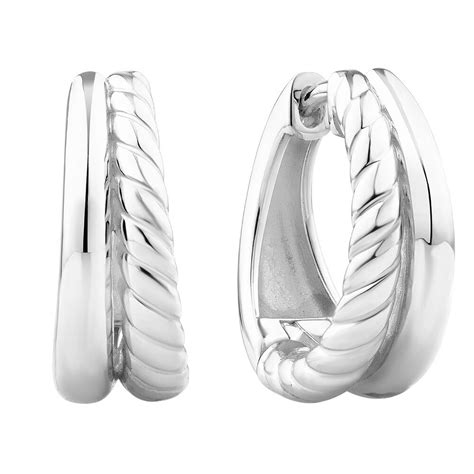 Textured Double Huggie Earrings In Sterling Silver