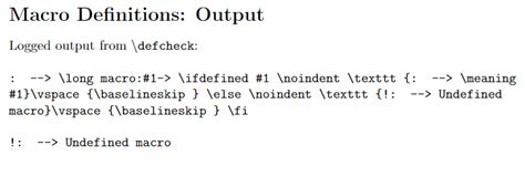 errors macro that prints definitions of other macros tex latex