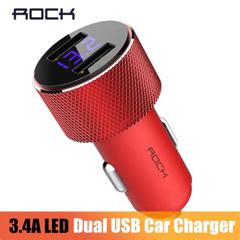 LCD Digital Display Dual USB Car Charger, ROCK Universal 3.4A LED 2 USB ...