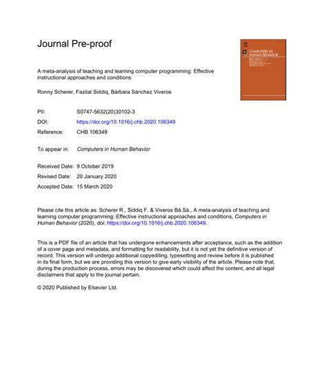 Pdf A Meta Analysis Of Teaching And Learning Computer Programming