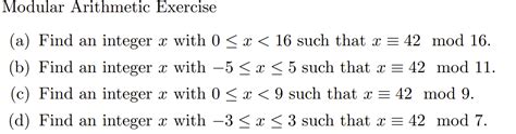 Solved Modular Arithmetic Exercise A Find An Integer X