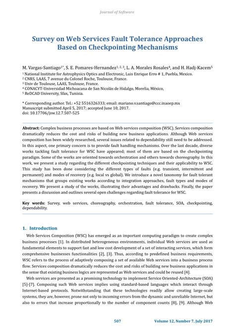 pdf survey on web services fault tolerance approaches based on