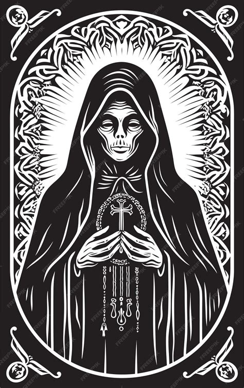 Traditional Santa Muerte Icon Vector Santa Muerte With Roses Artwork
