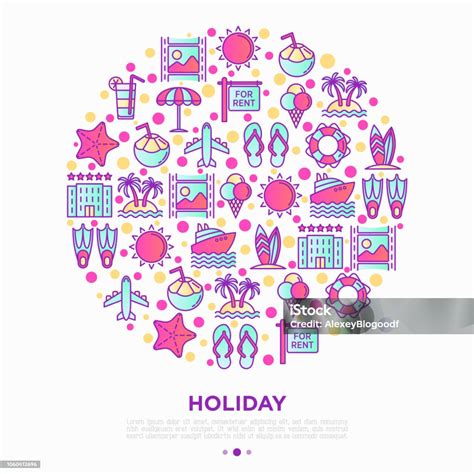 얇은 선 아이콘 원에서 휴가 개념 태양 요트 아이스크림 서핑 호텔 비치 파라솔 섬 코코넛 음료 비행기 불가사리 사진 Lifebuoy 배너에 대 한 벡터 일러스트입니다 0명에