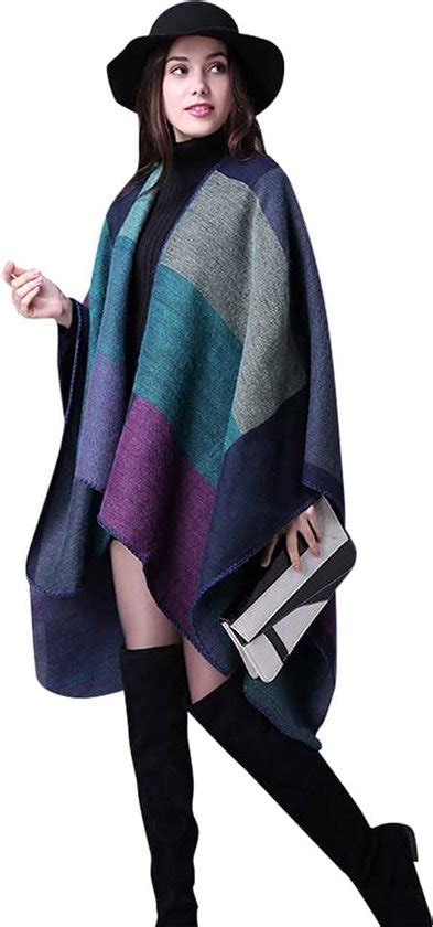 Poncho Dames Winter Warme Sjaal Oversized Open Voorkant Hoogwaardige