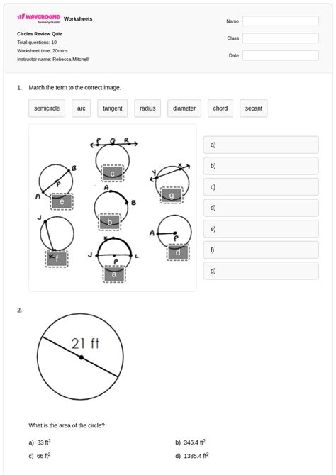 50 Circles Worksheets For Class 9 On Wayground Free And Printable