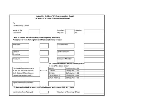 Intimation Nomination Form For Posts Of Governing Body