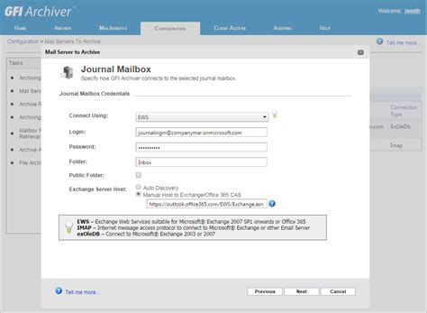 step 5 configuring a new mail server to archive in gfi archiver for