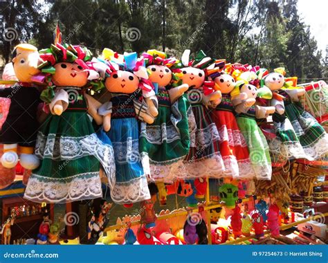 Colorful Mexican Dolls In Traditional Costume Stock Image Image Of