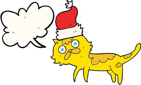 크리스마스 모자를 쓰고 자유형 그린 연설 거품 만화 고양이 귀여운에 대한 스톡 벡터 아트 및 기타 이미지 귀여운 기이함 낙서 드로잉 Istock