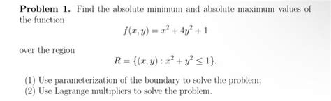 Solved Problem 1 Find The Absolute Minimum And Absolute
