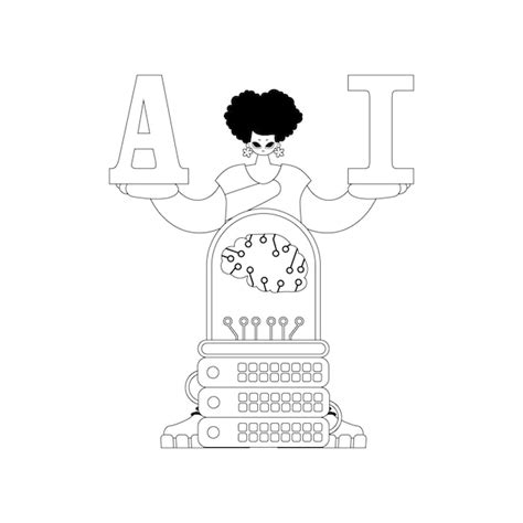 Premium Vector Girl And Ai Server In A Vector Linear Style Themed Around Artificial Intelligence