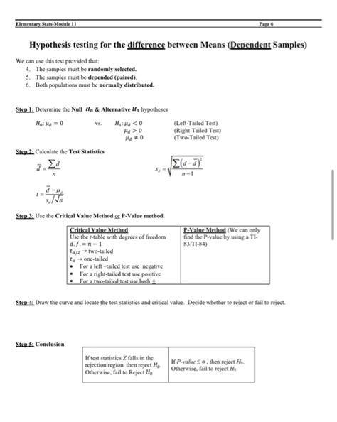 Elementary Stats Module 11 Page 6 Hypothesis Testing