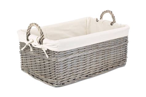Large Shallow Antique Wash Storage Basket With White Lining Willow