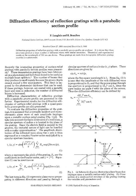 Pdf Diffraction Efficiency Of Reflection Gratings With A Parabolic