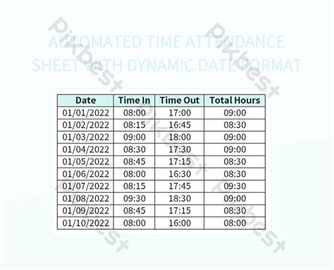 Automated Time Attendance Sheet With Dynamic Date Format Excel