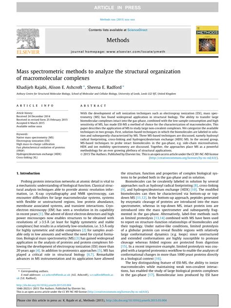 Pdf Mass Spectrometric Methods To Analyse The Structural Organization Of Macromolecular Complexes