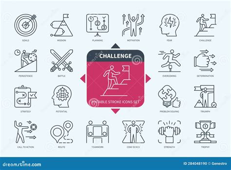 Challenge Icons Set With Description Stock Illustration Illustration