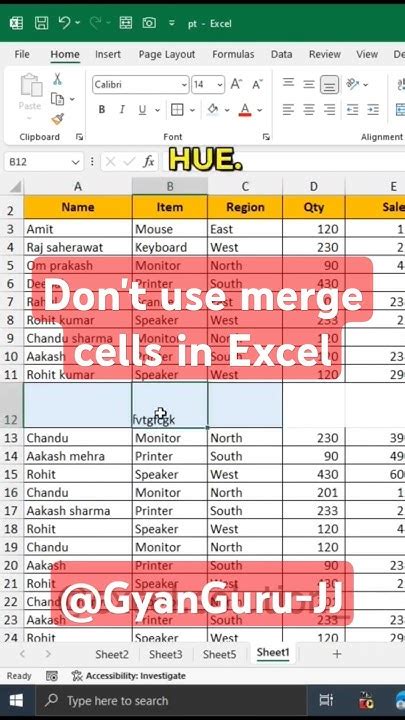 Dont Use Merge Cells In Excel Shorts Exceltricks Exceltips