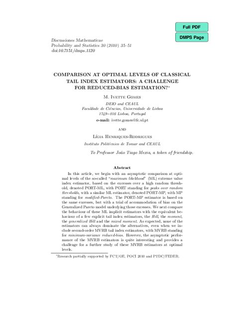 Pdf Comparison At Optimal Levels Of Classical Tail Index Estimators