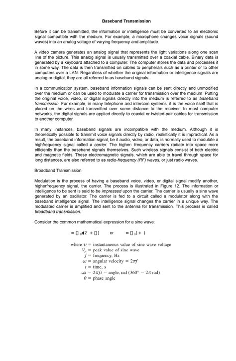 baseband transmission baseband transmission before it can be