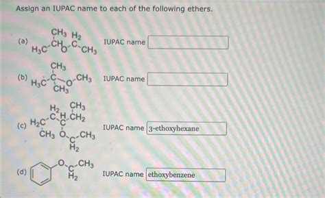 solved assign an iupac name to each of the following ethers
