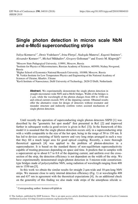 Pdf Single Photon Detection In Micron Scale Nbn And α Mosi Superconducting Strips
