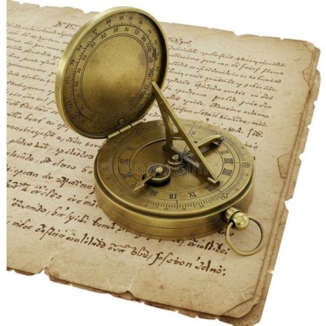 An Antique Brass Sundial Compass With Roman Numerals And A Gnomon Is