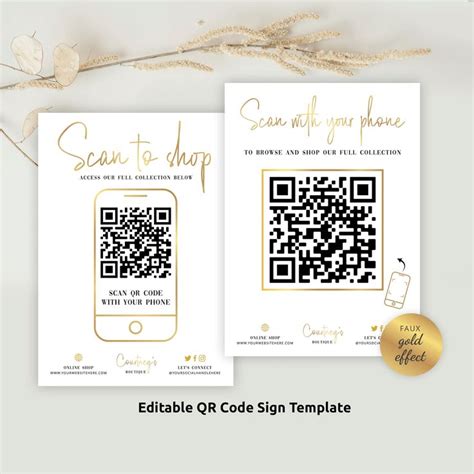 Custom Qr Code Board Template White And Gold Qr Scan Sign Design 5x7 And 8x10 Scan To Shop