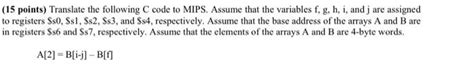 Solved 15 Points Translate The Following C Code To Mips