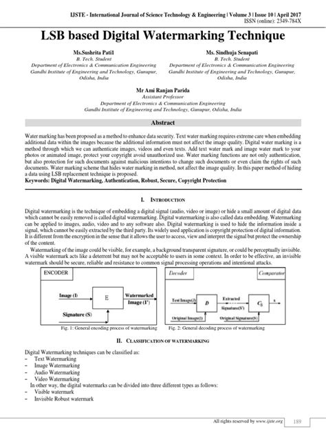 Lsb Based Digital Watermarking Technique Pdf Digital Technology Areas Of Computer Science