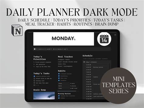 Notion Template Daily Schedule Planner Dark Mode Notion Dashboard Notion Self Care Planner