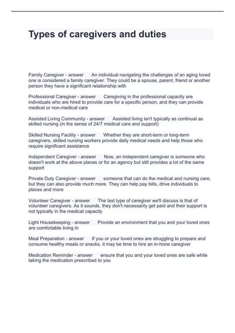 Types Of Caregivers And Duties Questions And Answers Graded A
