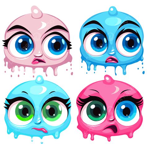 우는 눈 클립 아트 네 가지 다채로운 액체 얼굴 문자 흰색 배경 만화 설정 벡터 우는 눈 클립 아트 만화 Png 일러스트 및 벡터 에 대한 무료 다운로드 Pngtree