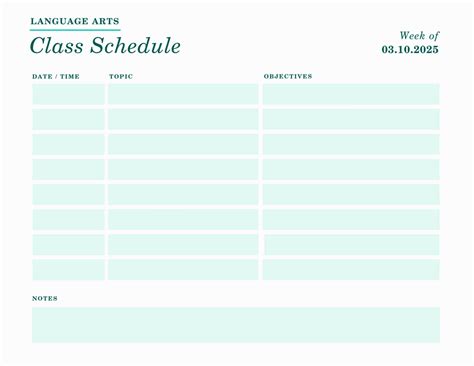 Schedule Class 10 Customizable Schedule Template Shutterstock