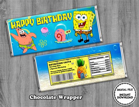 Spongebob Candy Bar Wrapper Spongebob Geburtstagsfeier Etsy